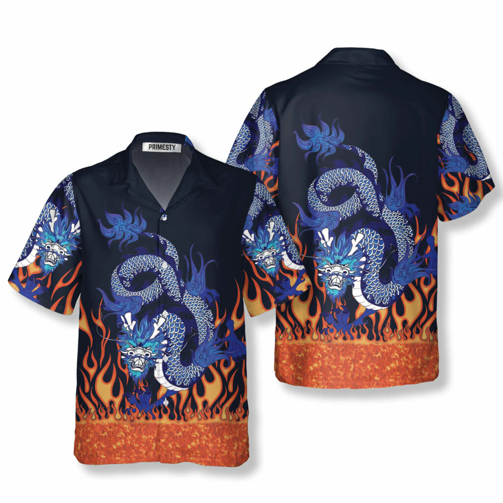 Blue Dragon And Fire Dragon Shirts for Men Dragon Hawaiian Shirt - Primesty