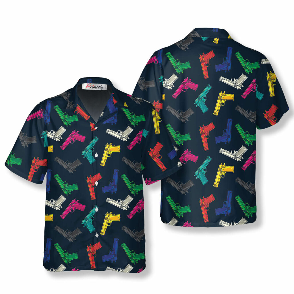 Colorful Gun Pistols Seamless Pattern Gun Shirts for Men Gun Hawaiian ...
