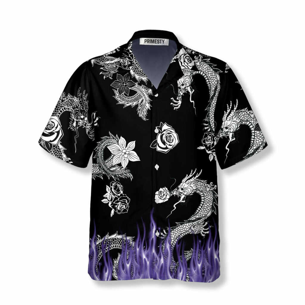 Dragon Floral Plant Fire Dragon Shirts for Men Dragon Hawaiian Shirt ...