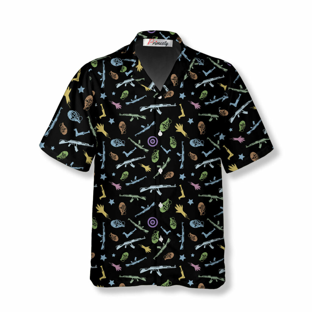 Military Weapons Black Background Gun Shirts for Men Gun Hawaiian Shirt ...