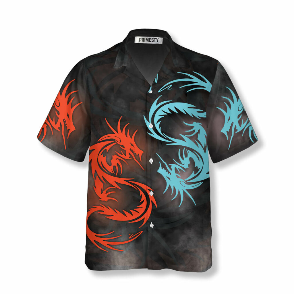 Tribal Dragons Red And Blue Dragon Shirts for Men Dragon Hawaiian Shirt ...