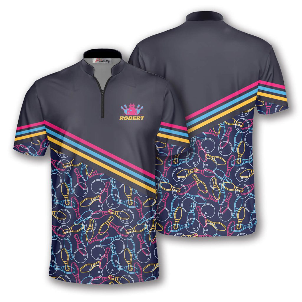 Bowling Pattern In Navy Custom Bowling Jerseys for Men - Primesty