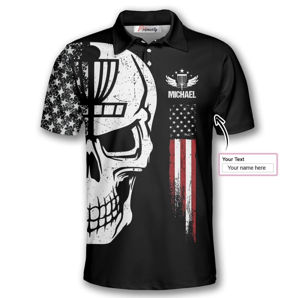 Disc Golf Skull American Flag Custom Disc Golf Shirts for Men - Primesty
