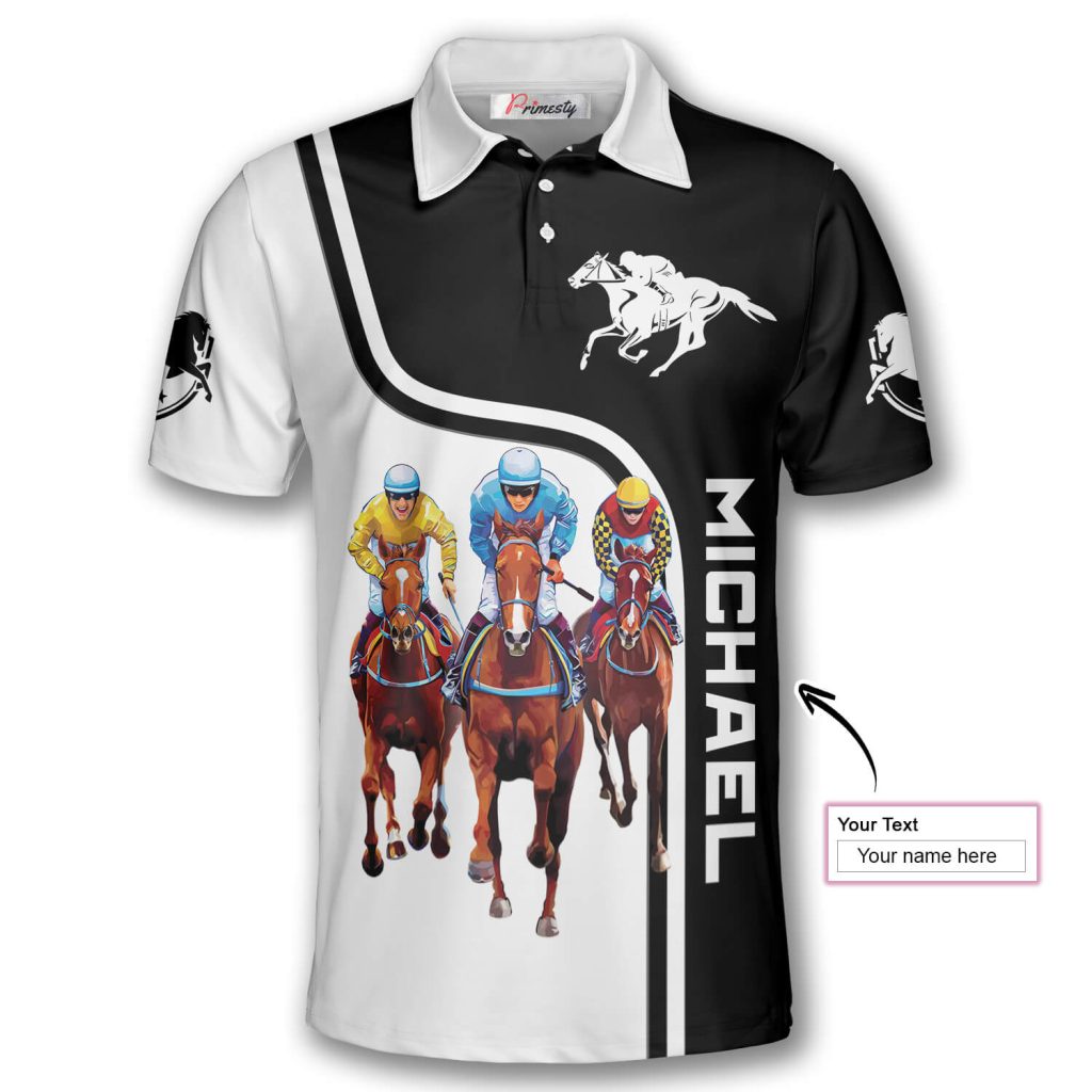 Horse Racers Black White Custom Equestrian Shirts for Men - Primesty