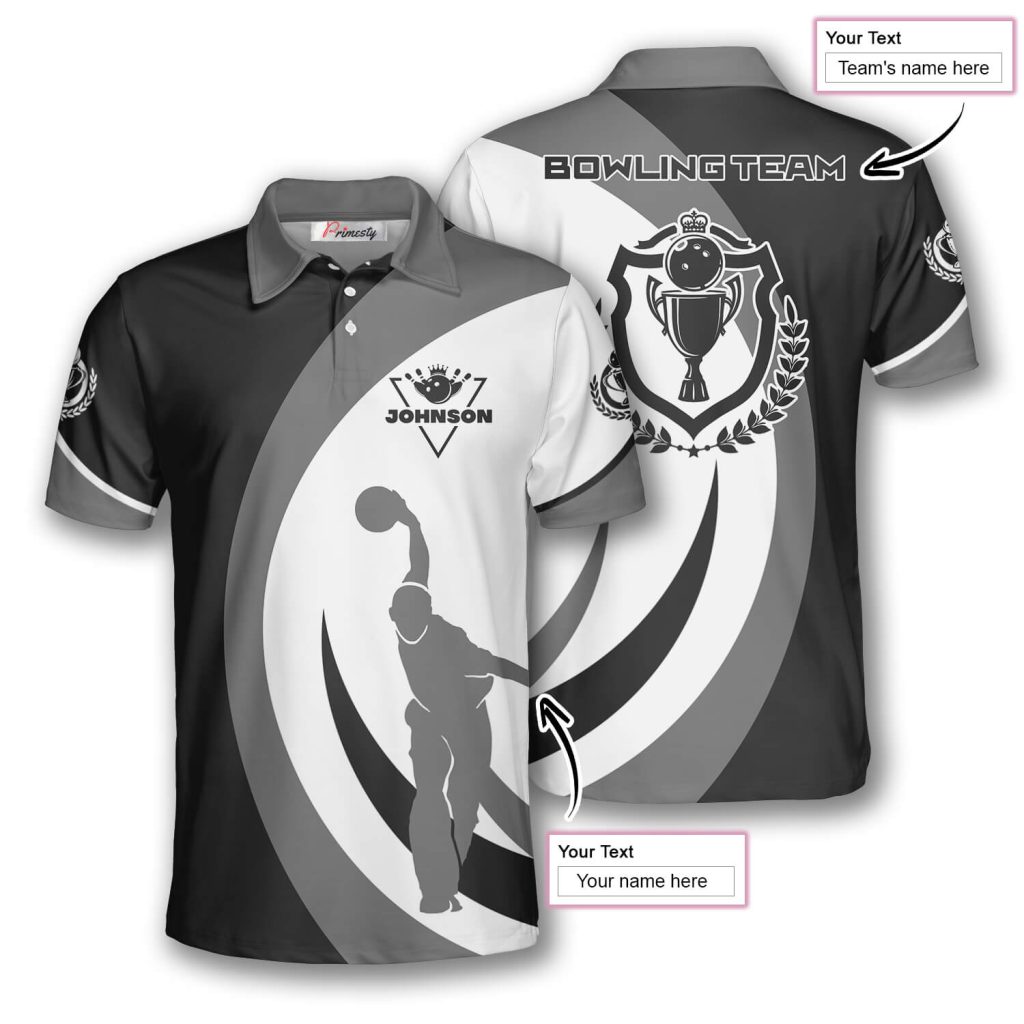 Bowling Bowler Silhouette Black Grey Custom Bowling Shirts for Men ...