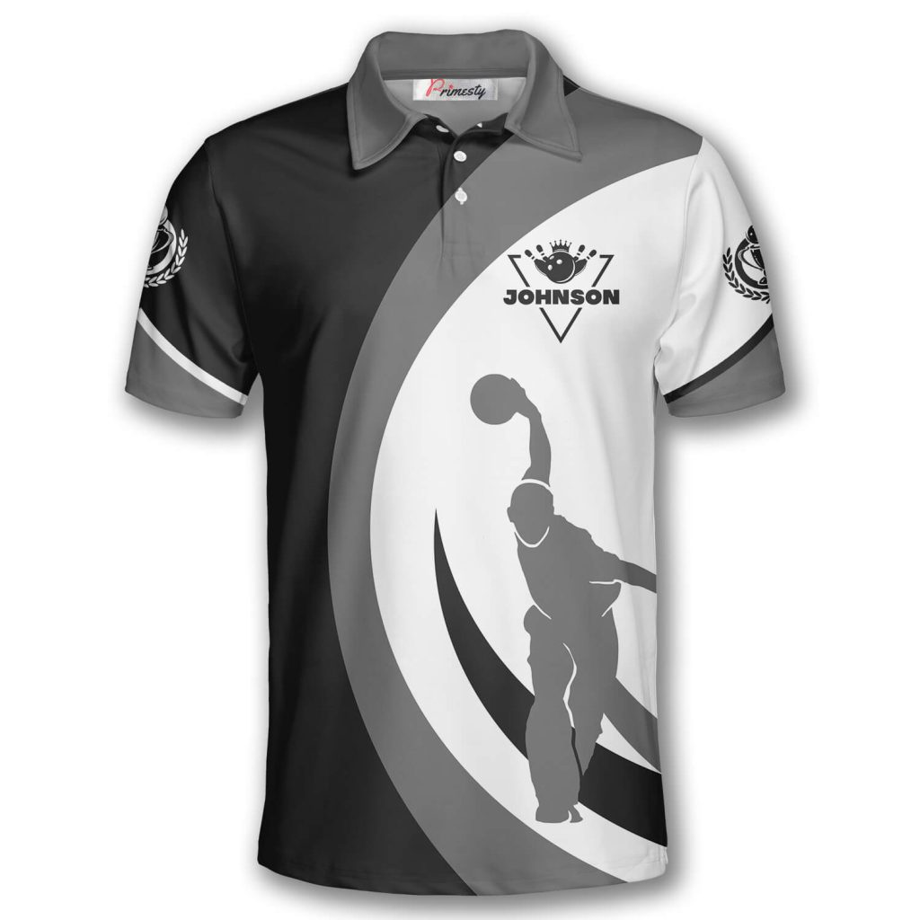 Bowling Bowler Silhouette Black Grey Custom Bowling Shirts for Men ...