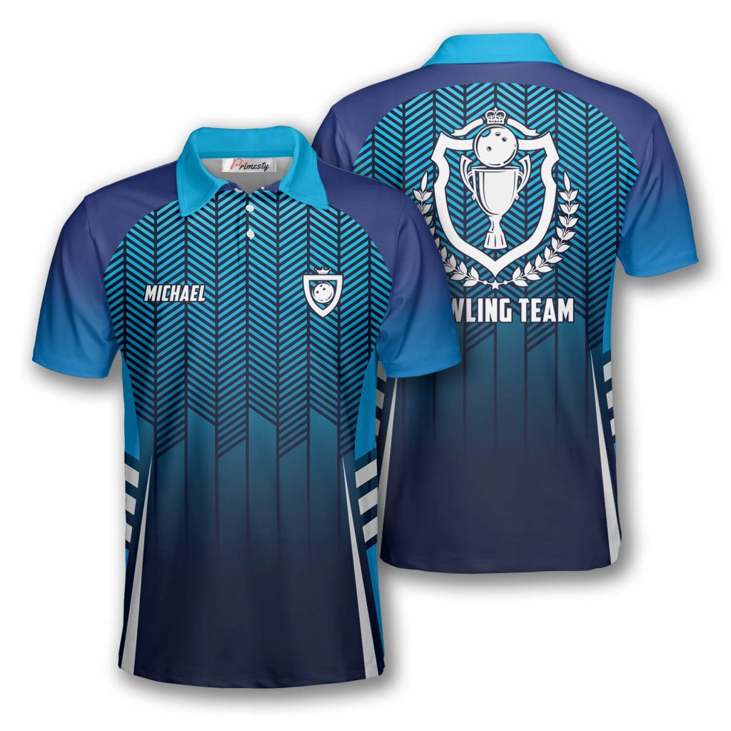 Bowling Gradient Blue Abstract Pattern Custom Bowling Shirts for Men ...