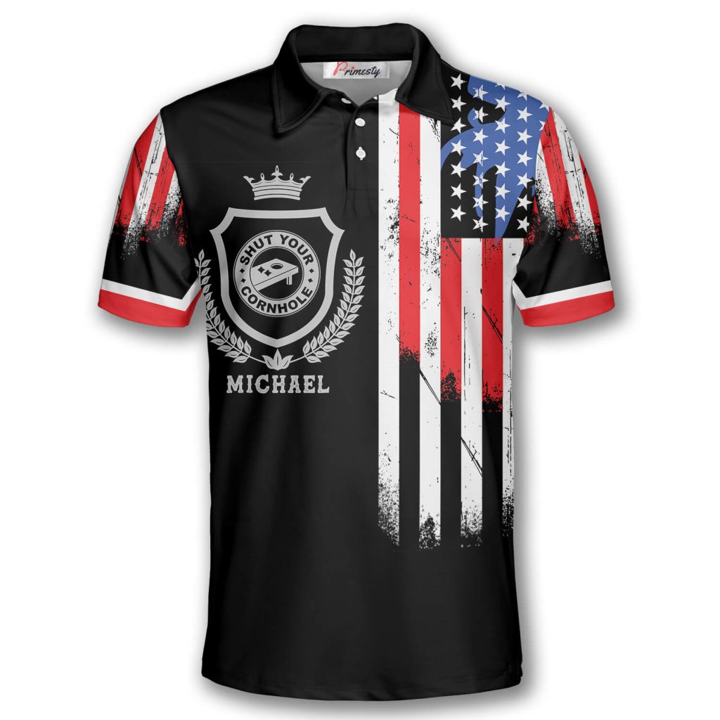 Cornhole Legend Flag Crown Emblem In Custom Cornhole Shirts for Men ...