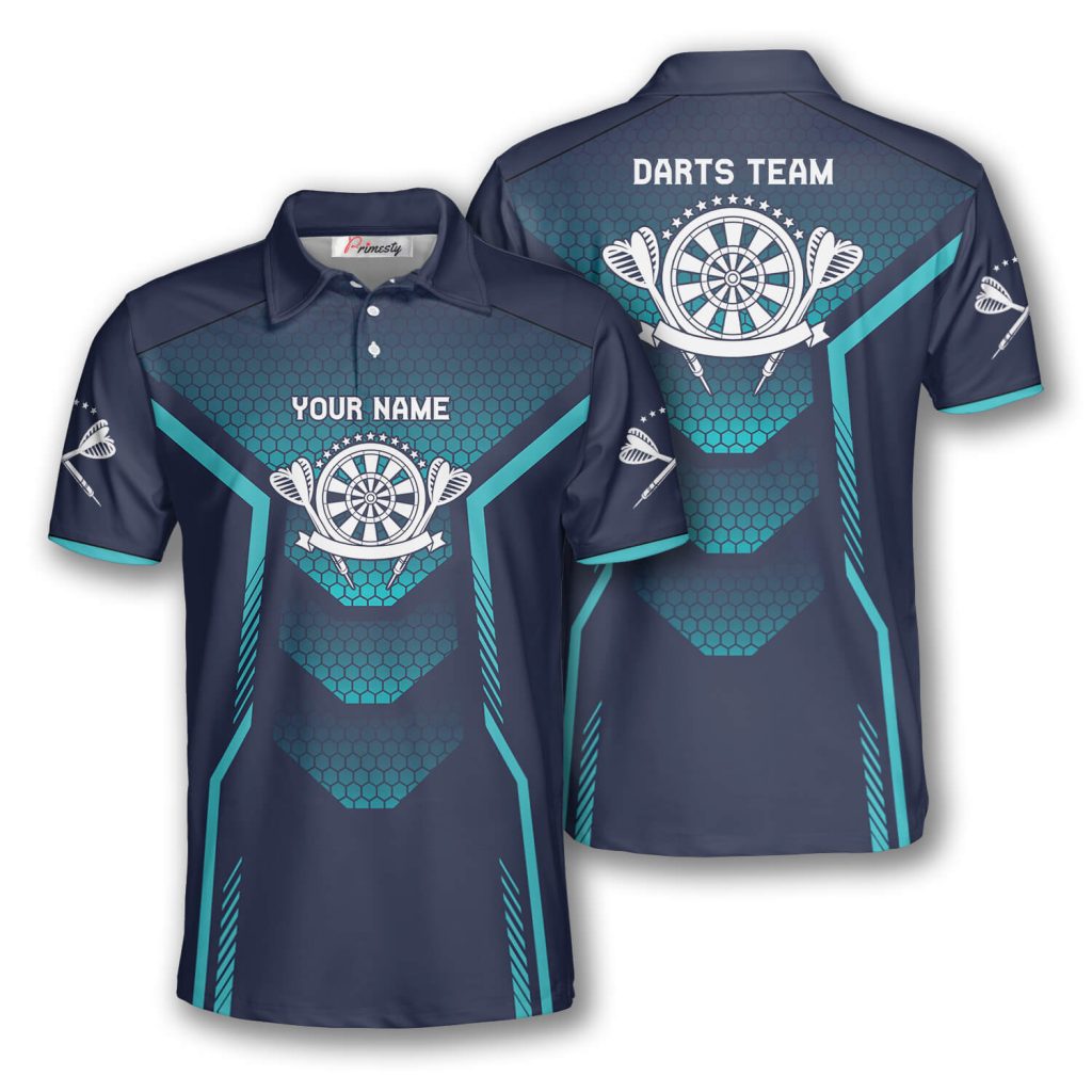 Darts Honeycomb Pattern Sports Style Blue Custom Polo Shirts for Men ...