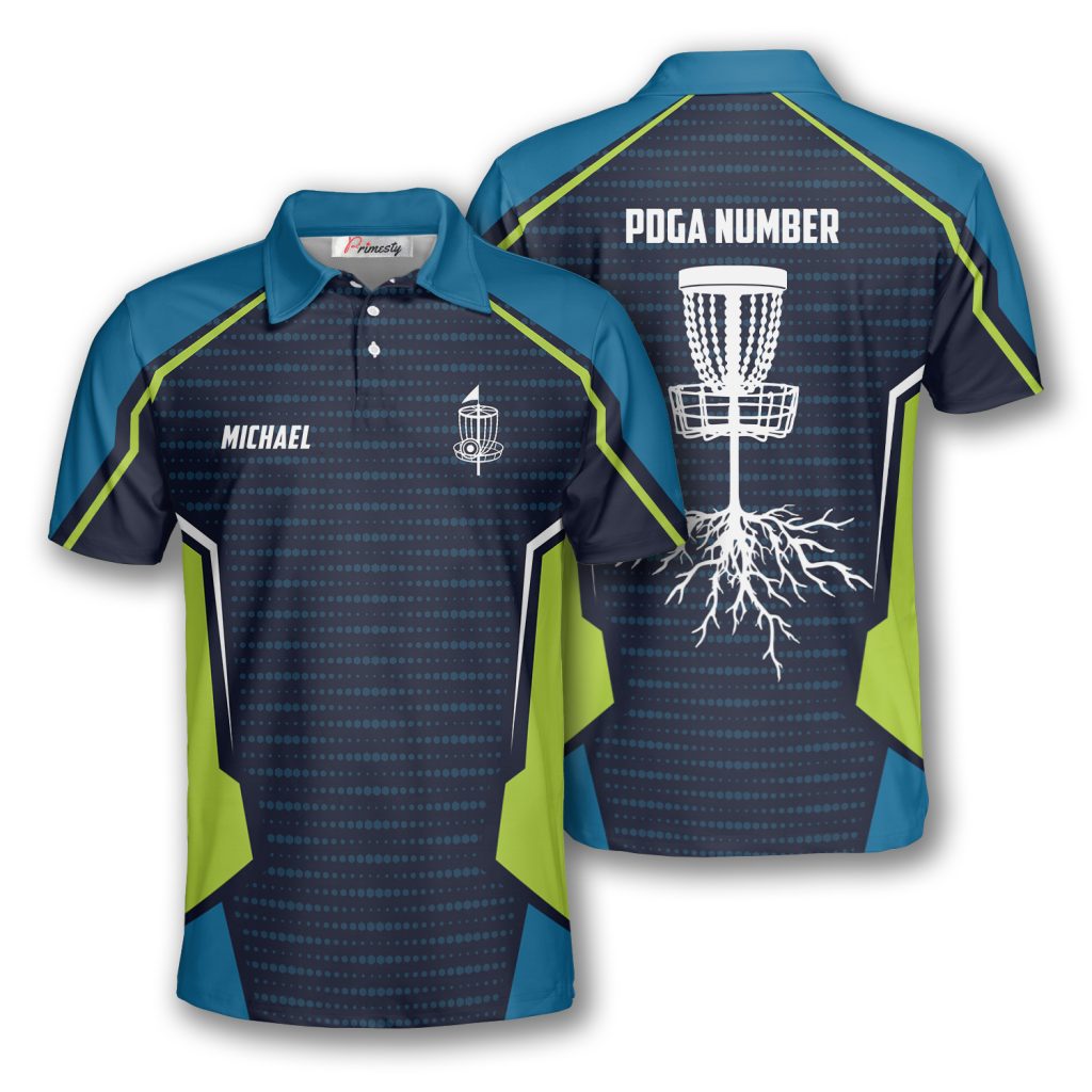 Disc Golf Green Blue Dot Pattern Custom Disc Golf Shirts for Men - Primesty