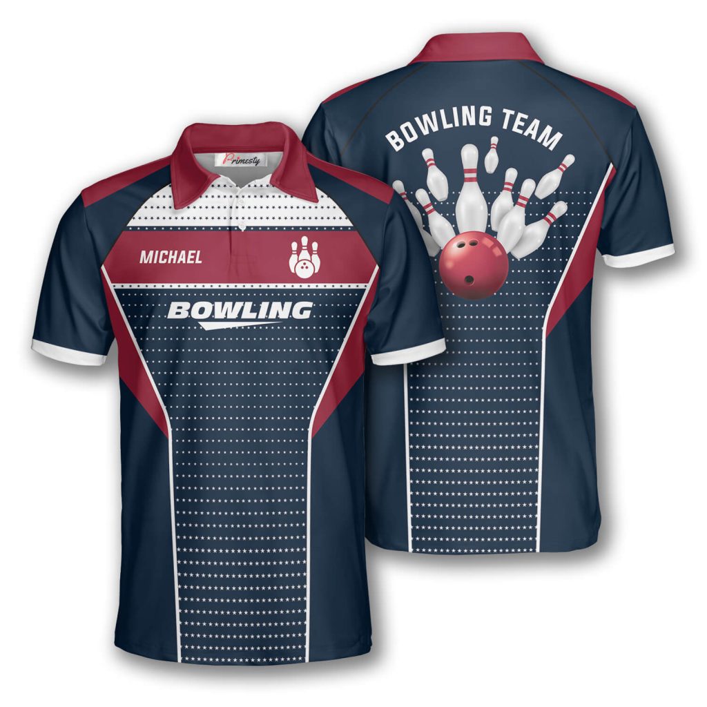 Bowling Red Blue Dot Pattern Custom Bowling Shirts for Men - Primesty