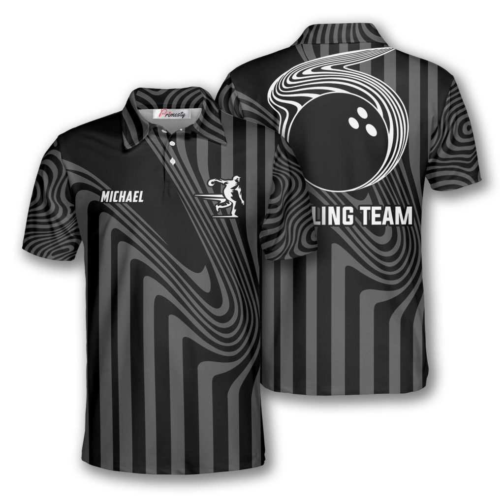 Bowling Curved Lines Black Custom Bowling Shirts for Men - Primesty