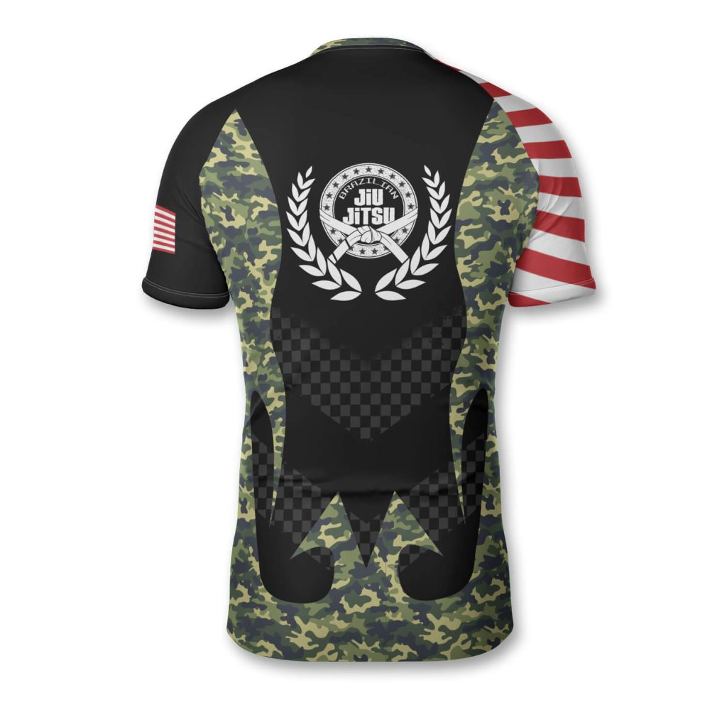 Brazilian Jiu Jitsu Camo USA Flag Custom Jiu Jitsu Rash Guard - Primesty