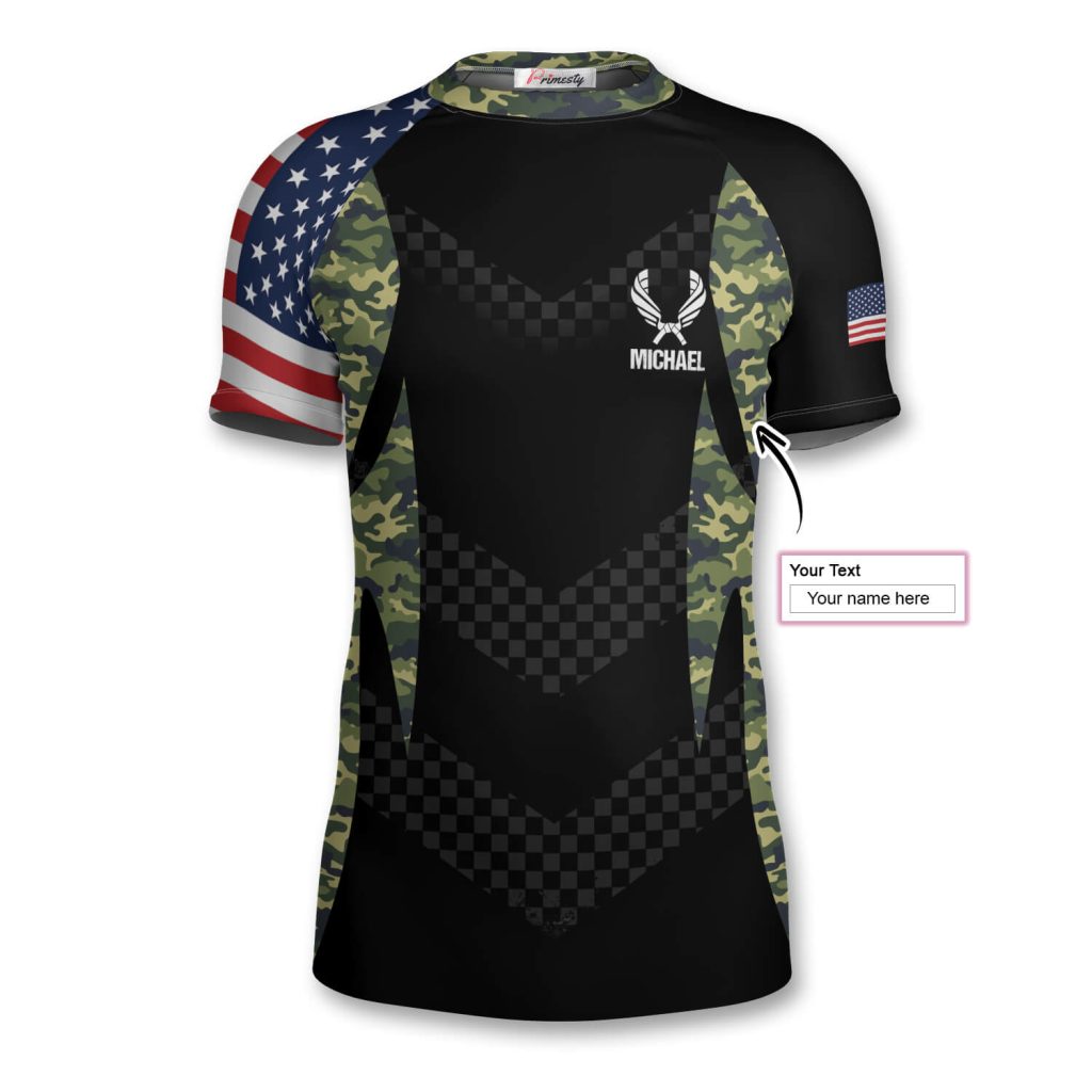 Brazilian Jiu Jitsu Camo USA Flag Custom Jiu Jitsu Rash Guard - Primesty