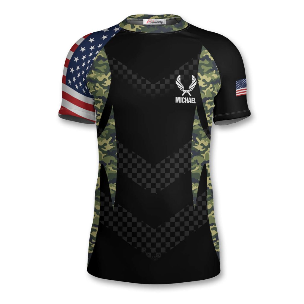 Brazilian Jiu Jitsu Camo USA Flag Custom Jiu Jitsu Rash Guard - Primesty