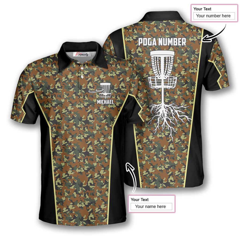 Disc Golf Brown Camouflage Custom Disc Golf Shirts for Men - Primesty