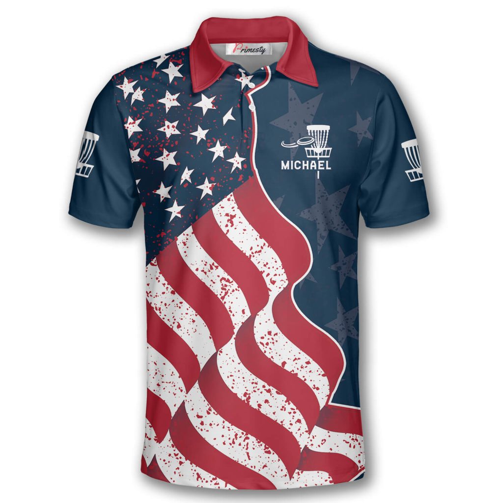 Disc Golf Vintage Eagle Waving Flag Custom Disc Golf Shirts for Men ...