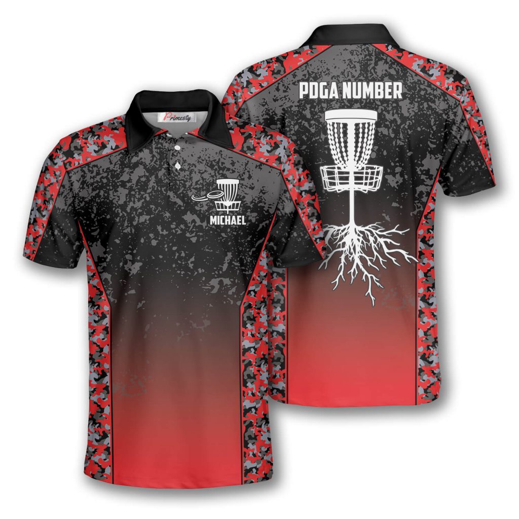Disc Golf Red Camouflage Custom Disc Golf Shirts for Men - Primesty