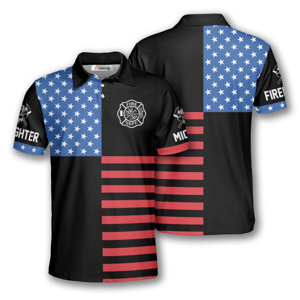 Firefighter Logo Patriotic Flag Custom Firefighter Shirts for Men ...