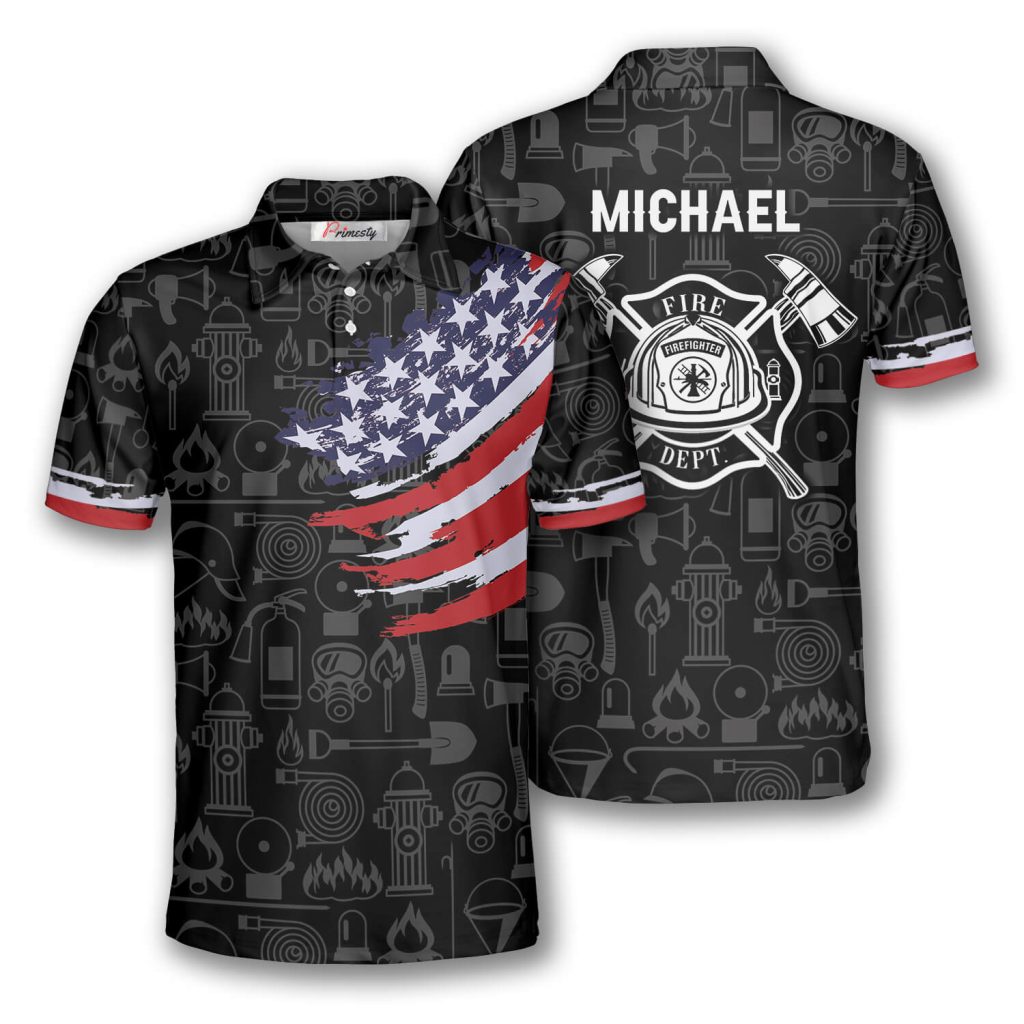 Firefighter Pattern American Flag Custom Firefighter Shirts for Men ...