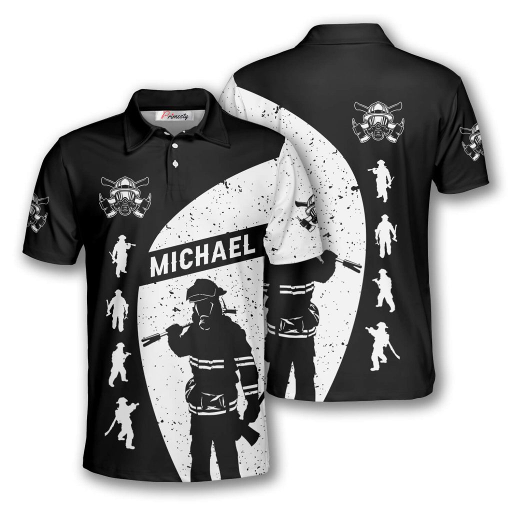 Firefighter Silhouettes Black White Custom Firefighter Shirts for Men ...