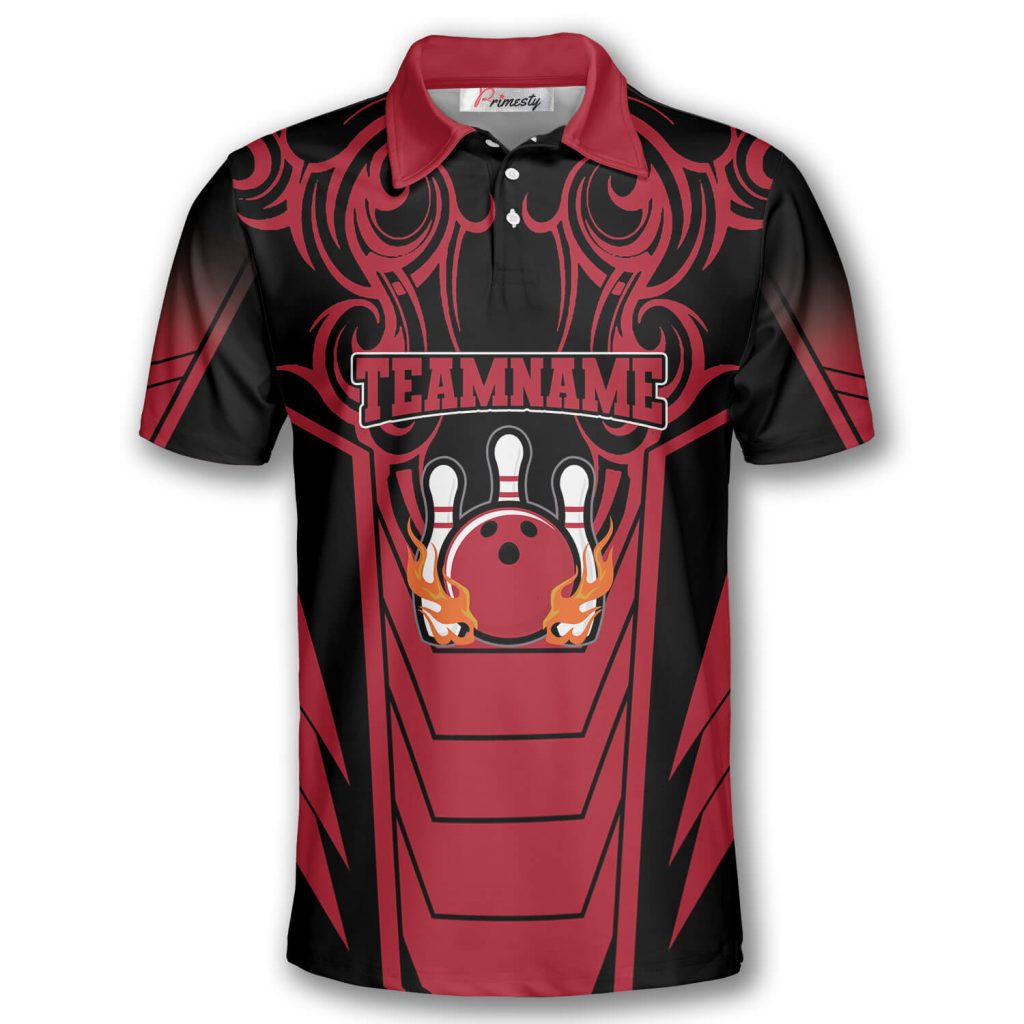 Bowling Strike Red Black Edgy Design Custom Bowling Shirts for Men ...