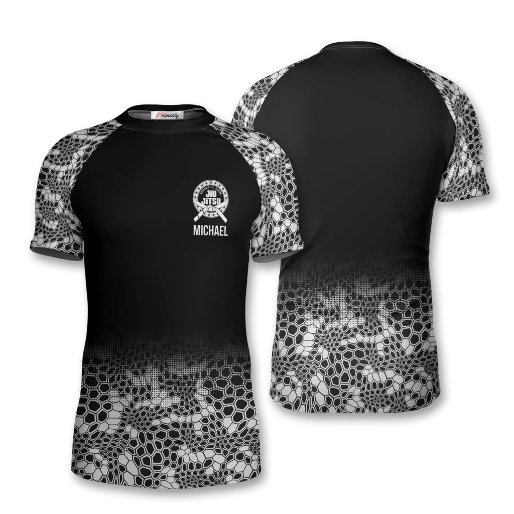 Hexagonal Camouflage Pattern Custom Jiu Jitsu Rash Guard - Primesty