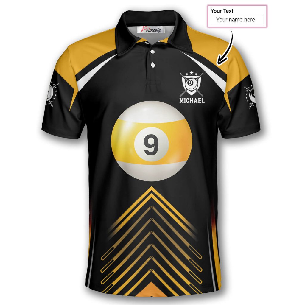 9 Ball Black Yellow Version Custom Billiard Shirts for Men - Primesty