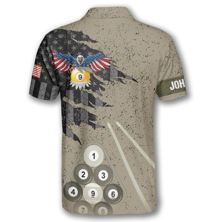9 Ball Eagle Retro Flag Custom Billiard Shirts for Men - Primesty