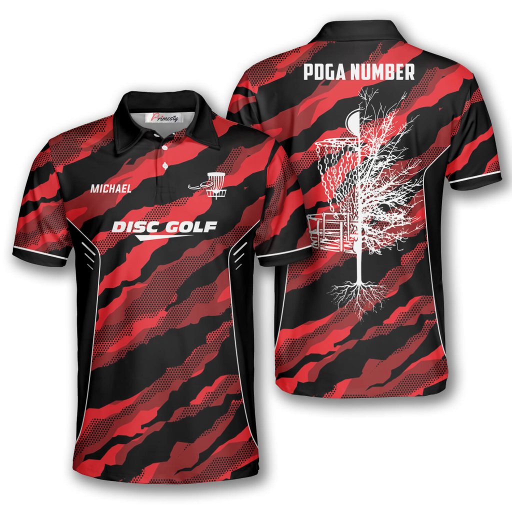 Red Tiger Skin Custom Disc Golf Polo Shirts for Men - Primesty