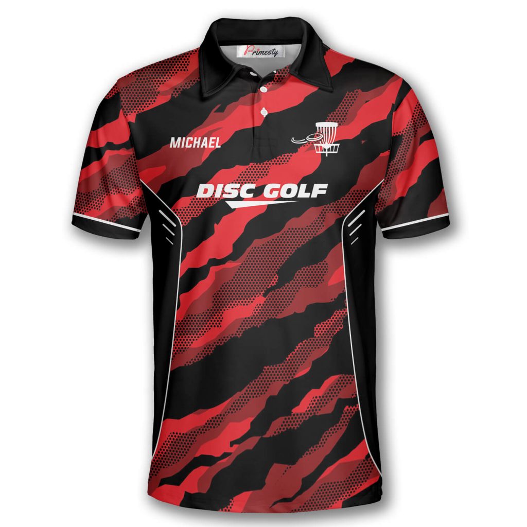 Red Tiger Skin Custom Disc Golf Polo Shirts for Men - Primesty