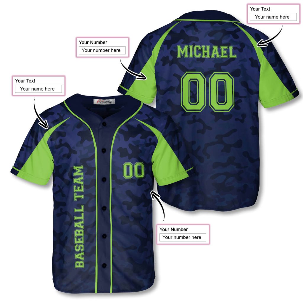 Green Neon Camo Custom Baseball Jersey - Primesty
