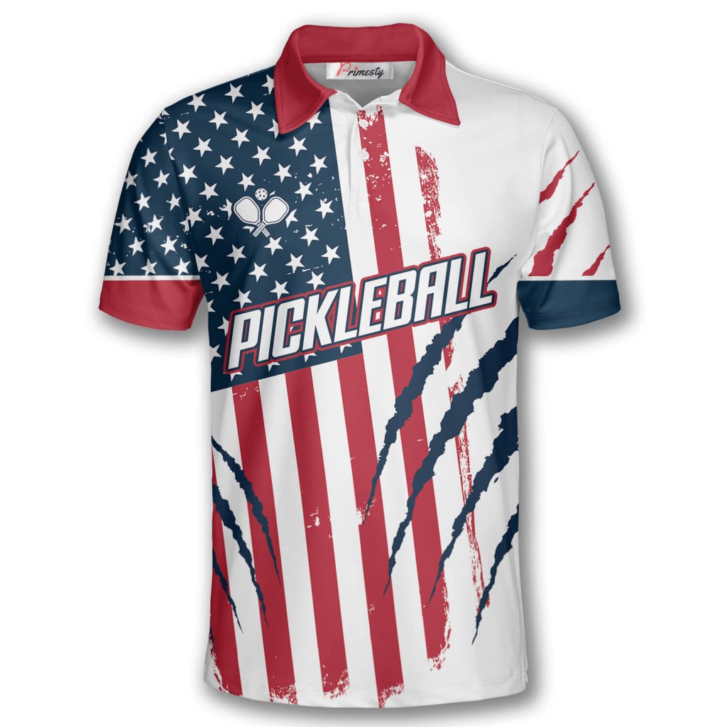 Eagle Scratches American Flag Custom Pickleball Shirts for Men - Primesty