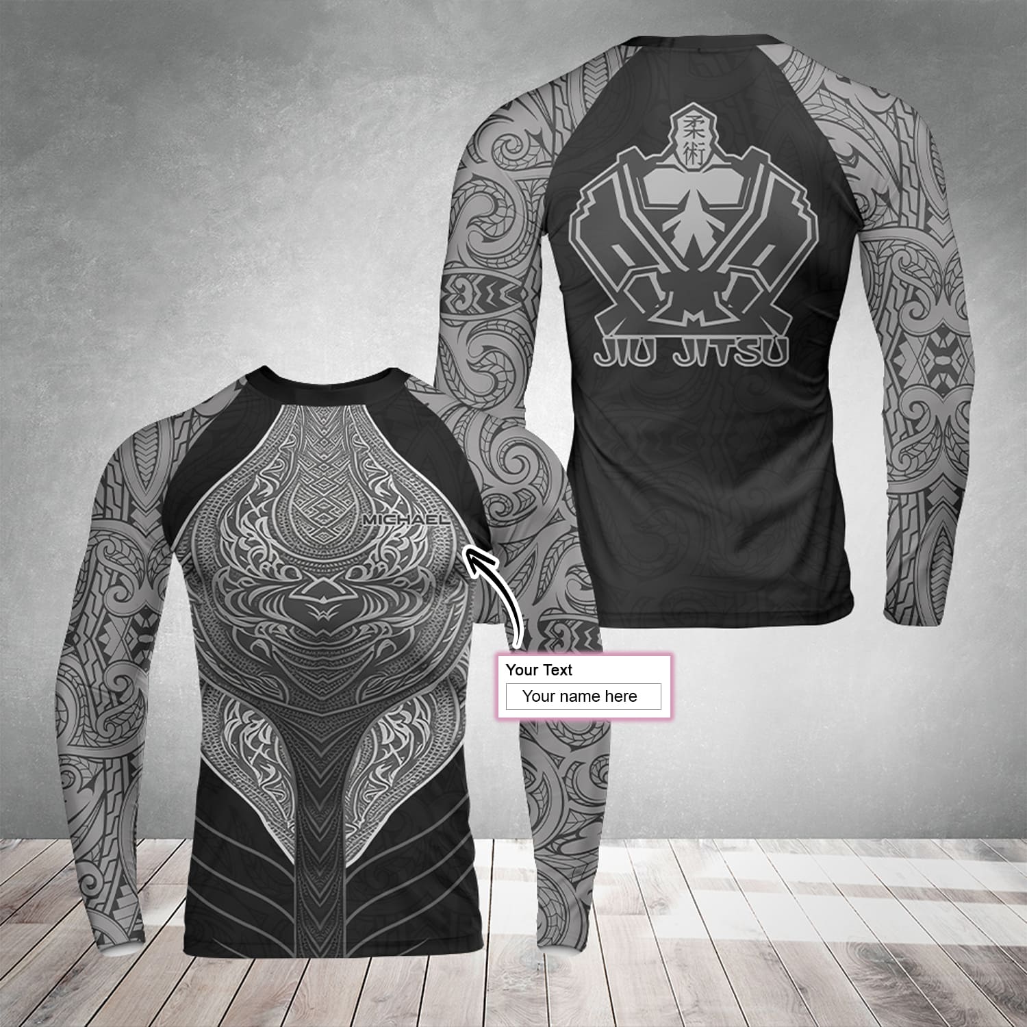 Long Sleeve Custom Brazilian Jiu Jitsu Rash Guard Symmetrical Pattern ...