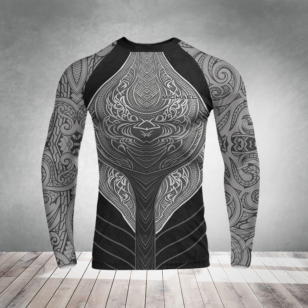 Long Sleeve Custom Brazilian Jiu Jitsu Rash Guard Symmetrical Pattern ...