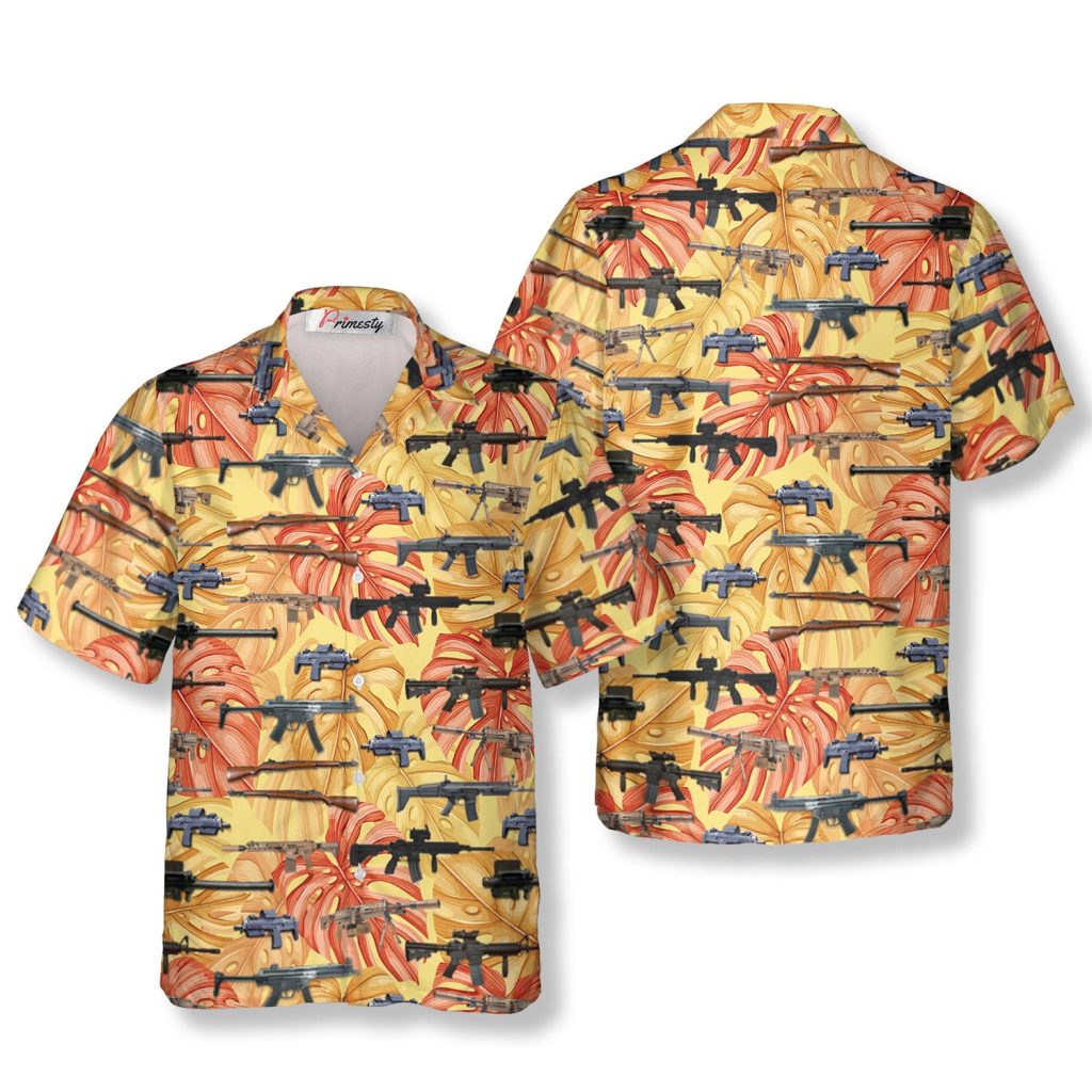Vintage Tropical It's All About Guns Gun Hawaiian Shirts For Men - Primesty
