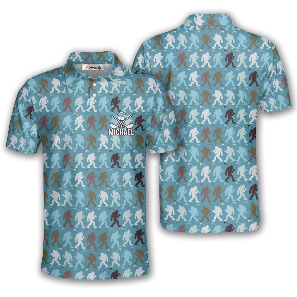 Bigfoot Golf Pattern Custom Golf Polo Shirts For Men - Primesty