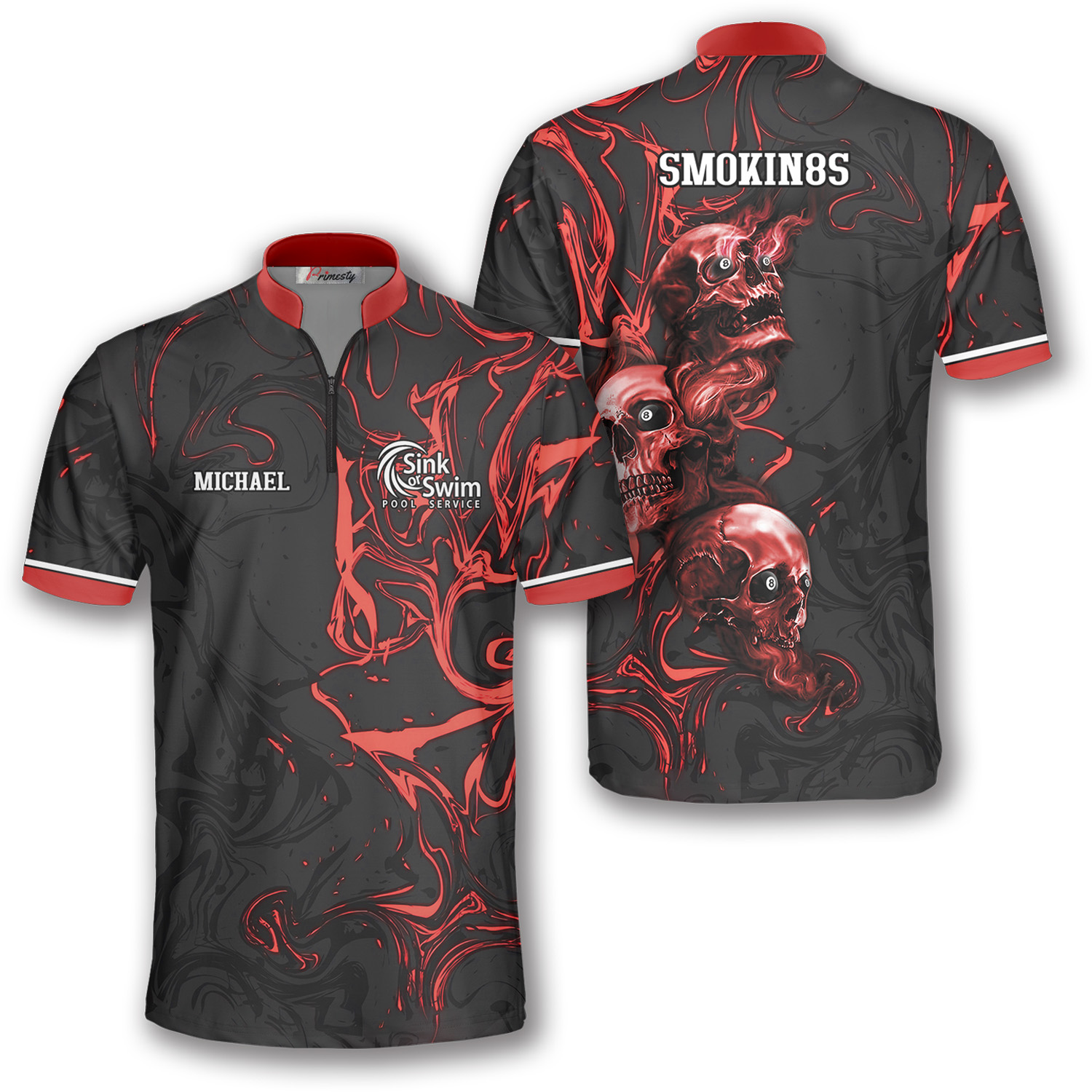 Red Skulls And Smoke Custom Billiard Jersey For Men - Primesty