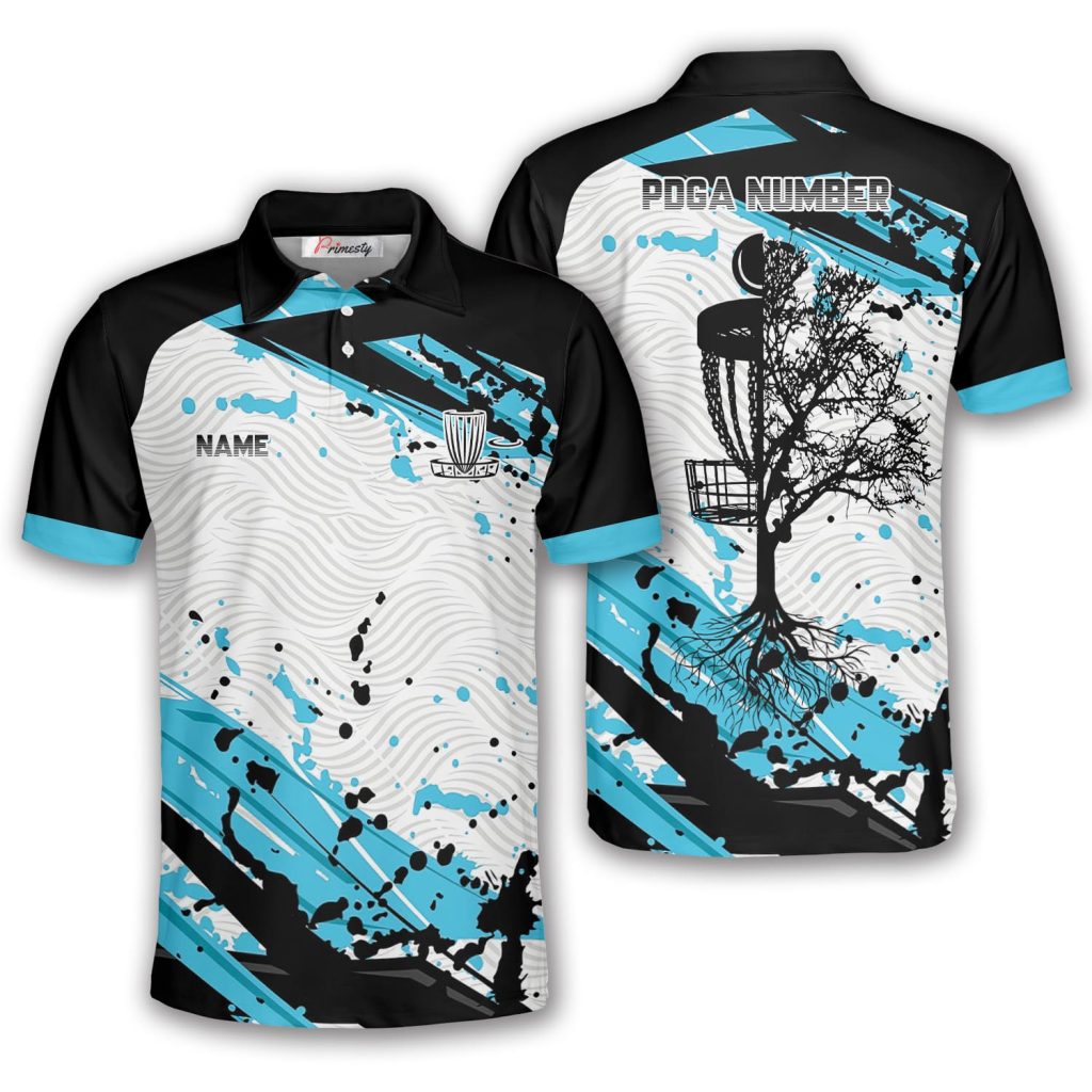 Blue Black Paint Splatter Custom Disc Golf Shirts for Men - Primesty