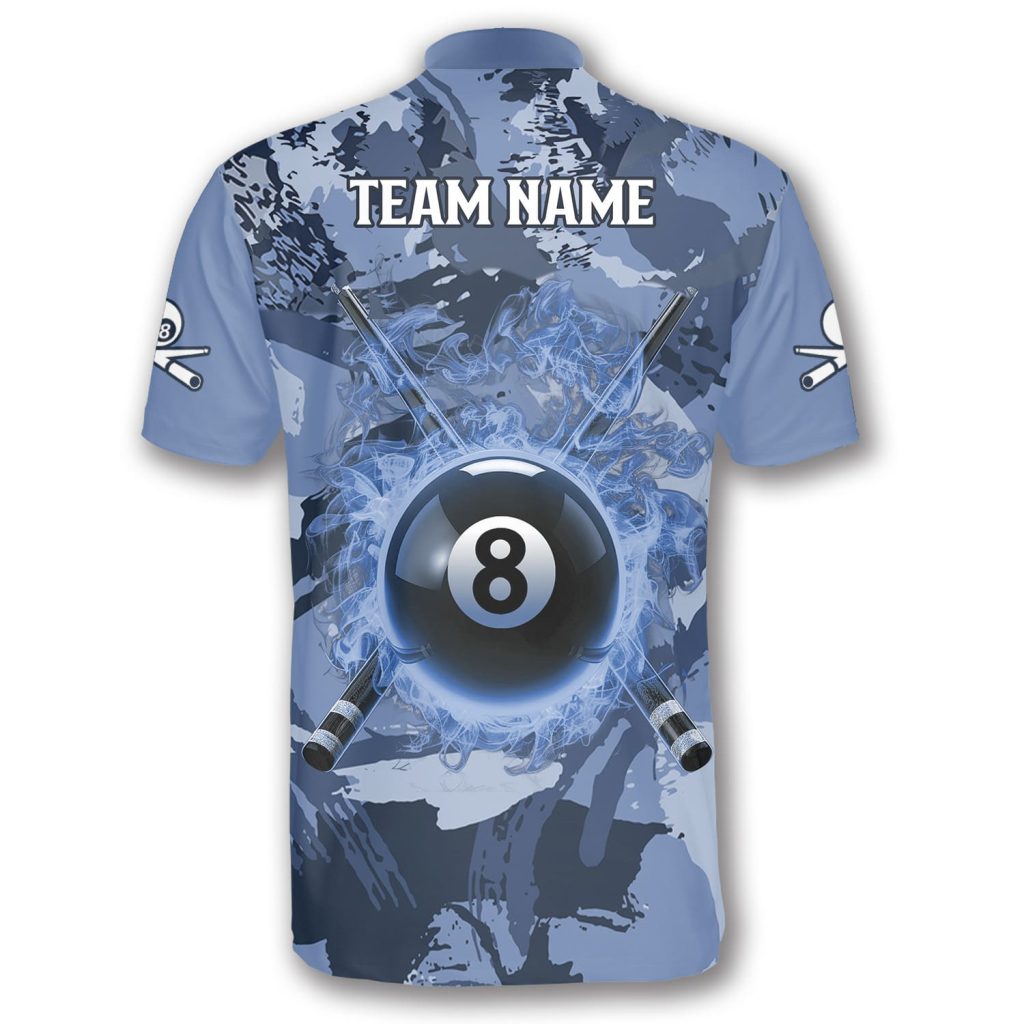 8 Ball Cue Smoke Blue Camo Custom Billiard Jerseys for Men - Primesty