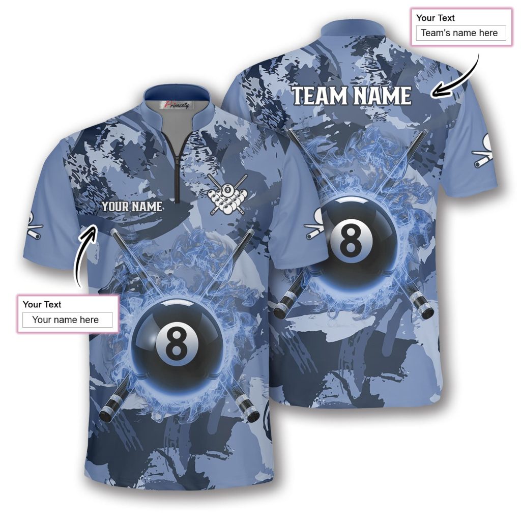 8 Ball Cue Smoke Blue Camo Custom Billiard Jerseys for Men - Primesty