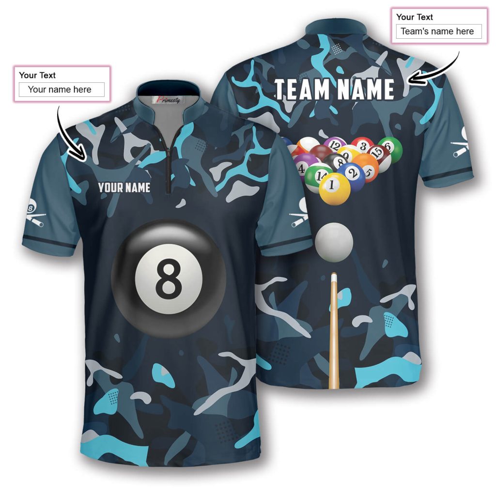 Abstract Blue Camo Custom Billiard Jerseys for Men - Primesty