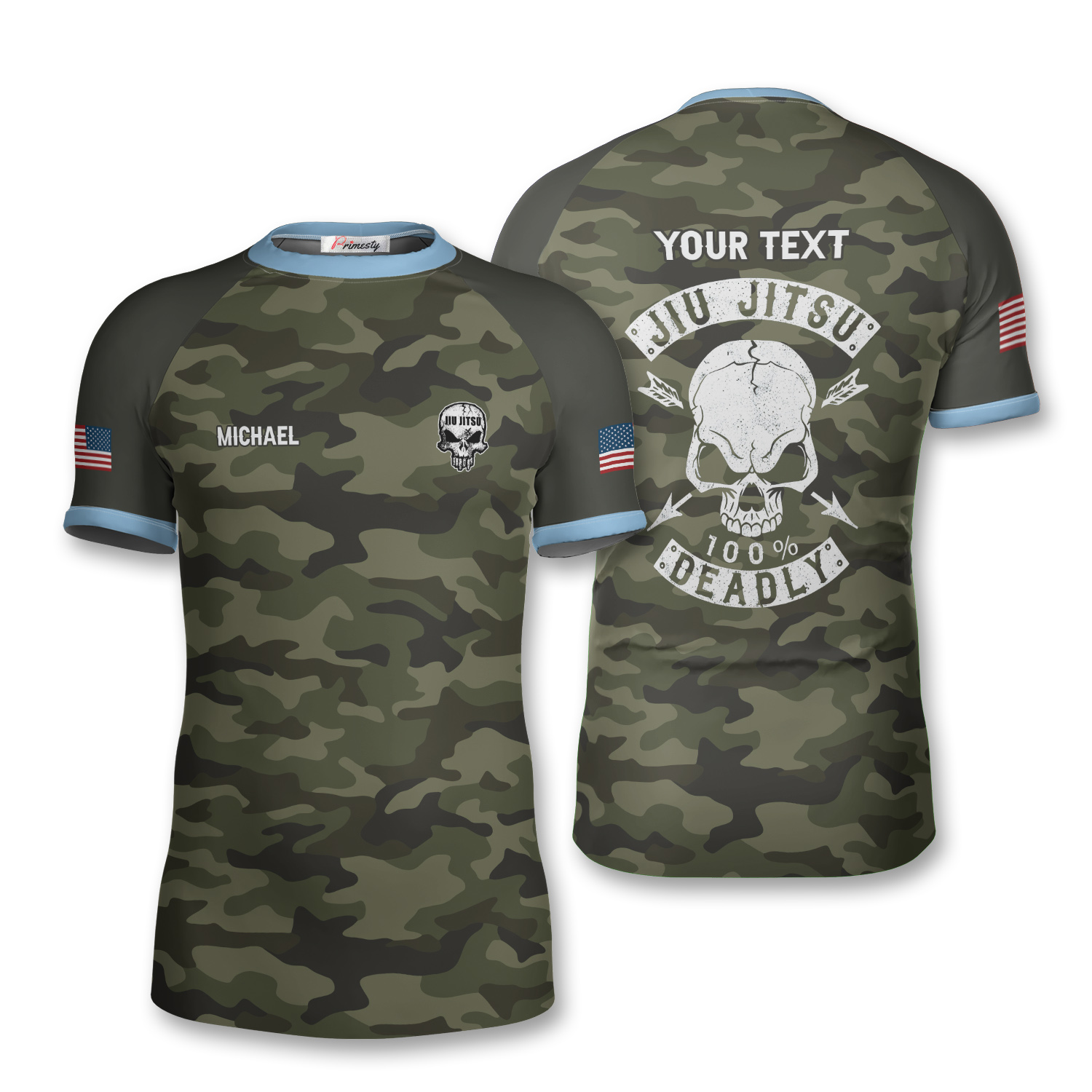 Skull Camo 100 Deadly BJJ Custom Brazilian Jiu Jitsu Rash Guard - Primesty